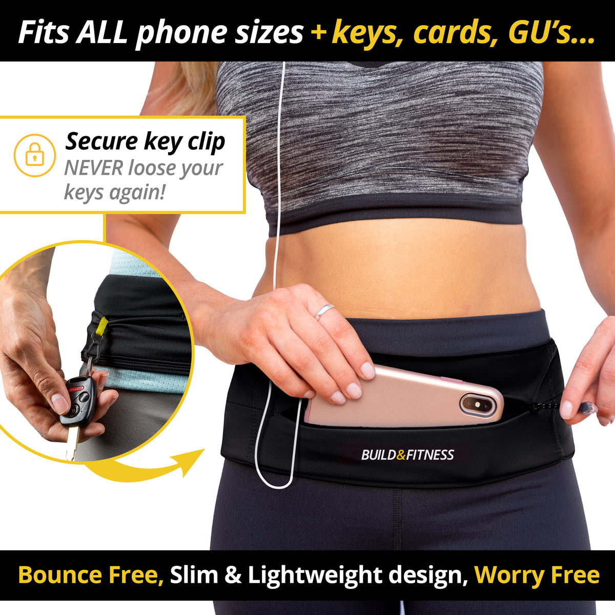Black Classic Zipper Running Belt | Build & Fitness®